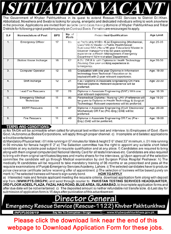 Rescue 1122 KPK Jobs July 2019 PTS Application Form Emergency Medical ...